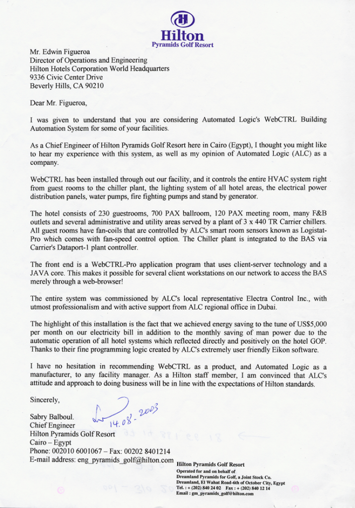 Hilton Pyramids Golf Resort - BACnet International